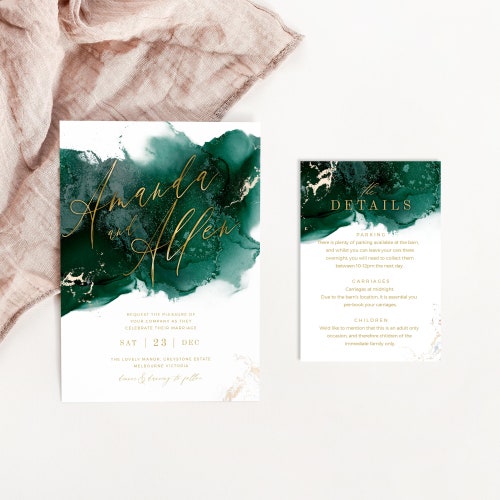 Emerald Green Wedding Invitation Printable Digital Invite | Etsy