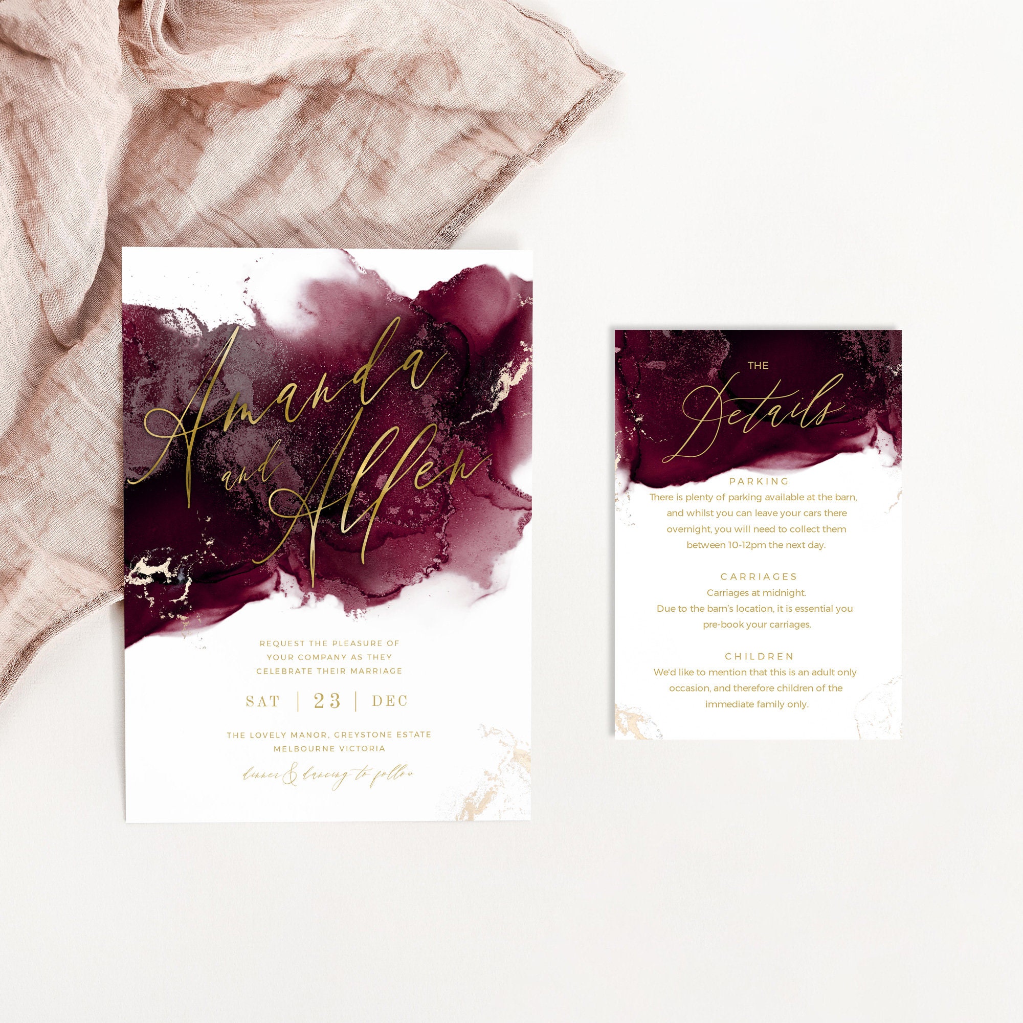 Invitations & Announcements Invitations Burgundy & Gold Foil Wedding ...