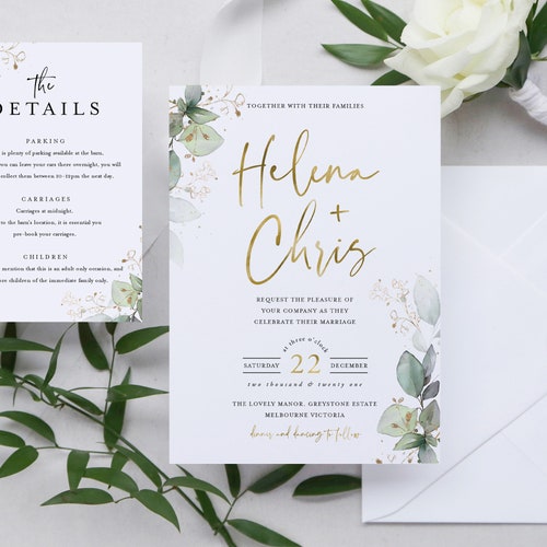 Greenery Wedding Invitation Template Download Printable - Etsy