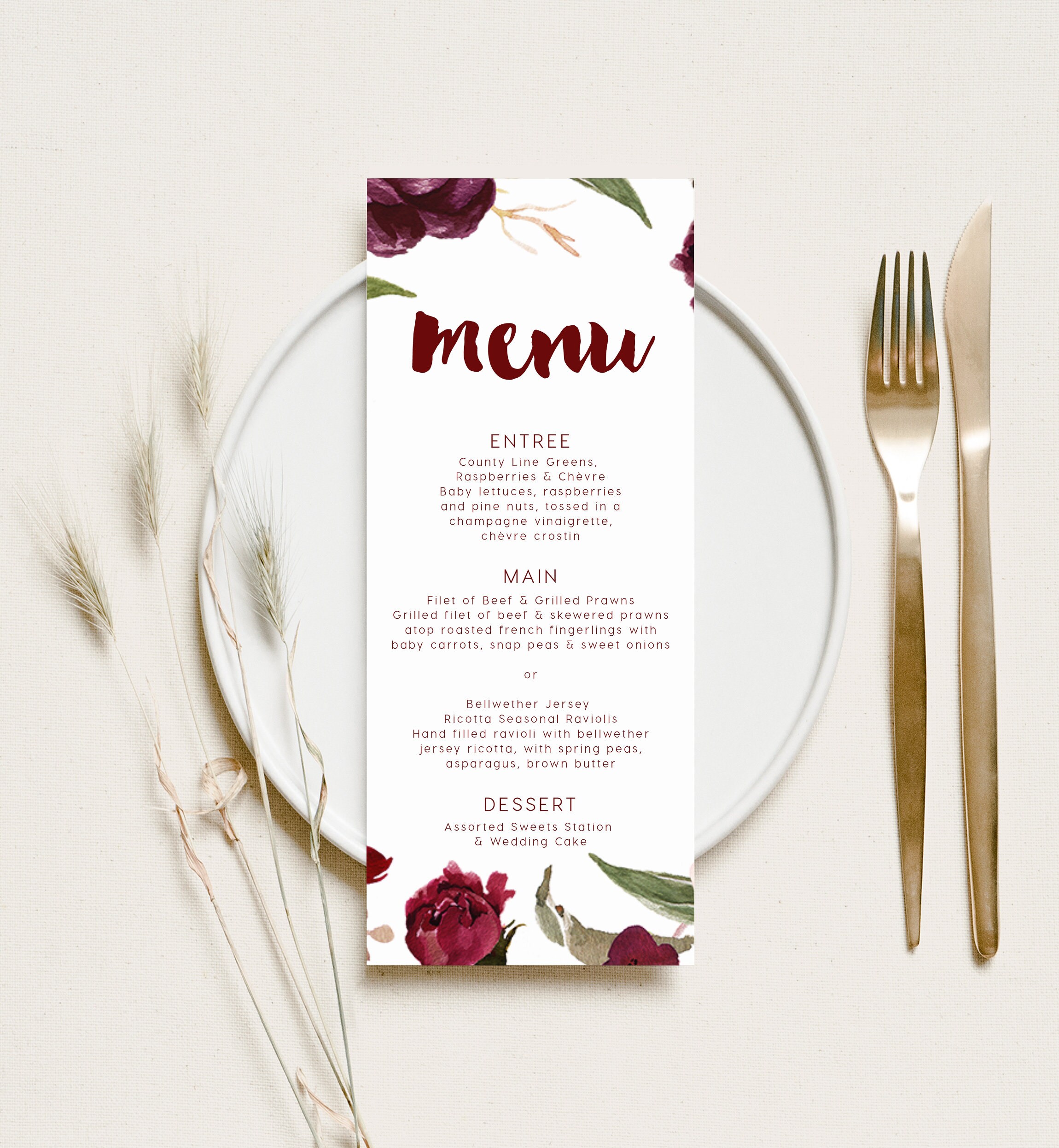 Lovely Floral Menu INSTANT DOWNLOAD Minimal Rustic Dinner - Etsy