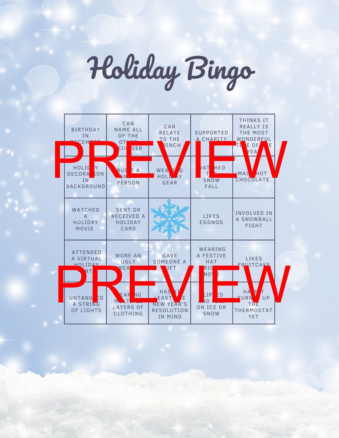Printable Secular Holiday/winter Bingo Game Card for Zoom Parties ...