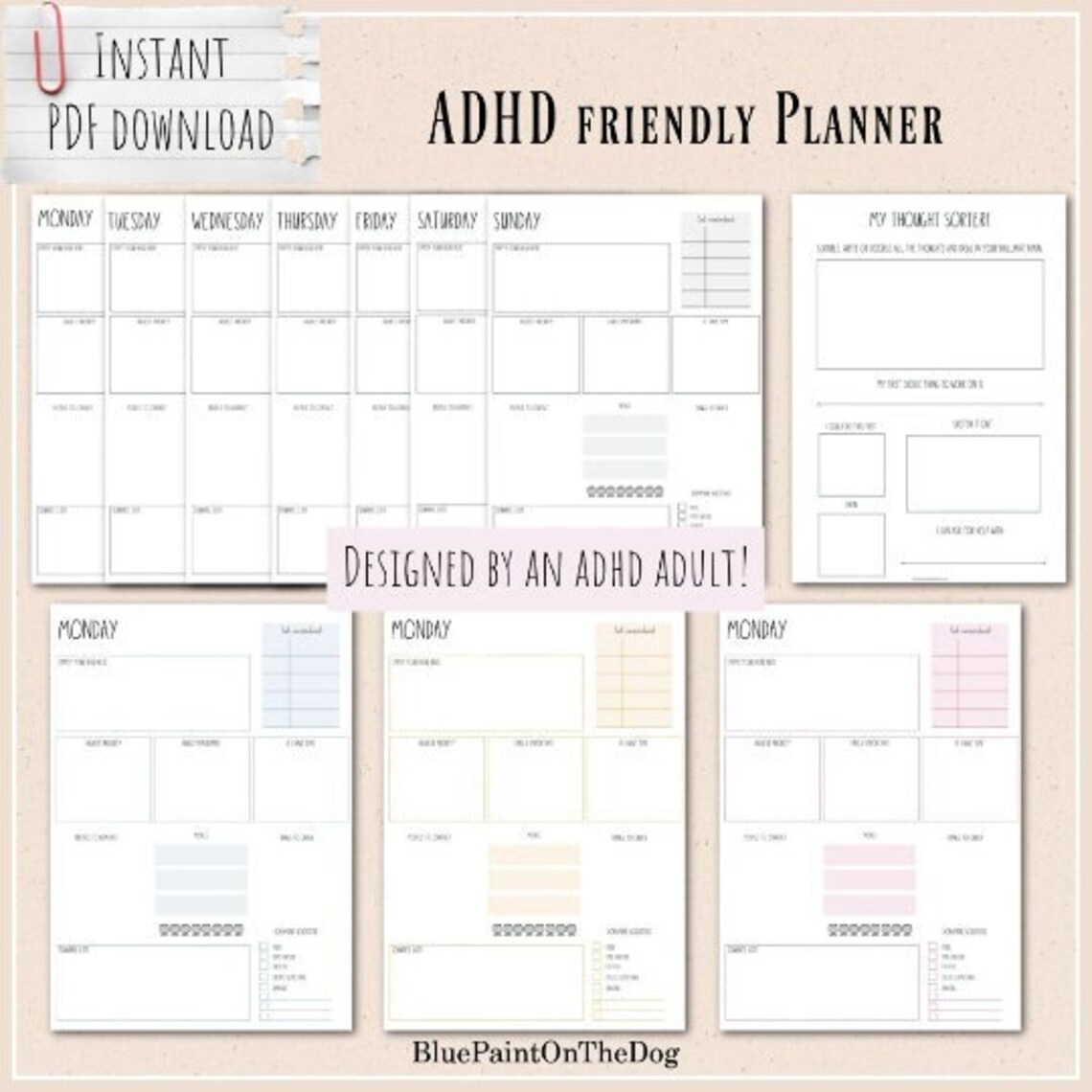 Printable ADHD Daily Planner Page Bundle Digital Download | Etsy