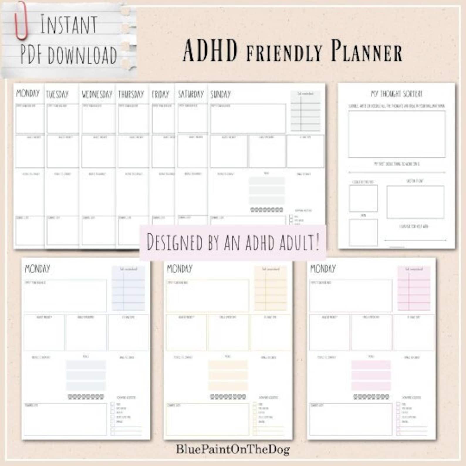Printable ADHD Daily Planner Page Bundle Digital Download | Etsy