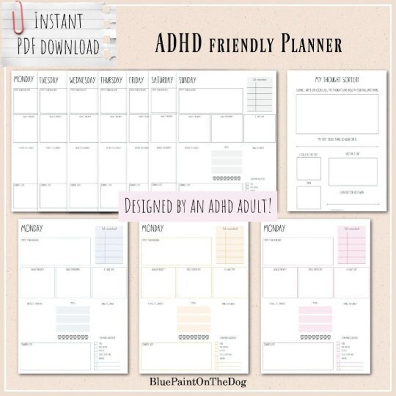 Printable ADHD Daily Planner Page Bundle Digital Download | Etsy