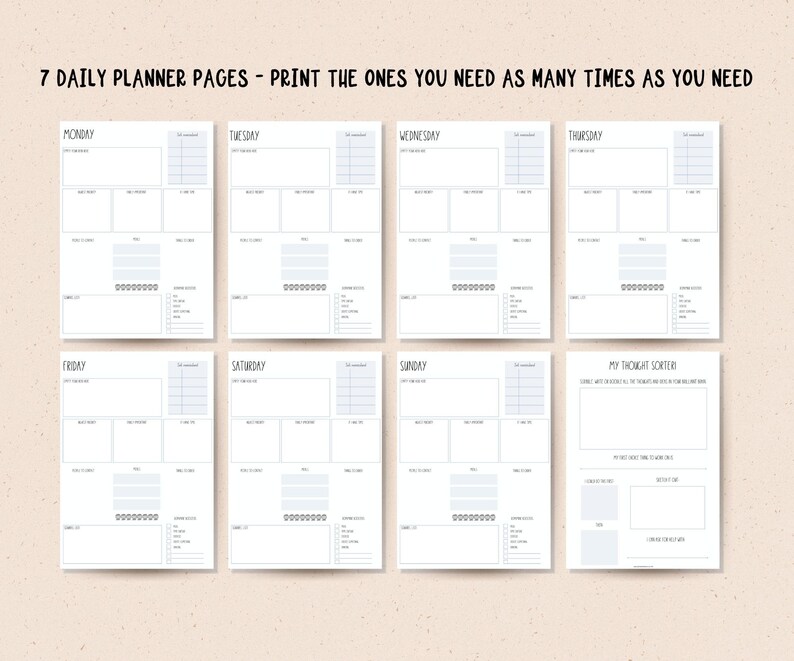 Printable ADHD Daily Planner Page Bundle, Digital Download, to Do List ...