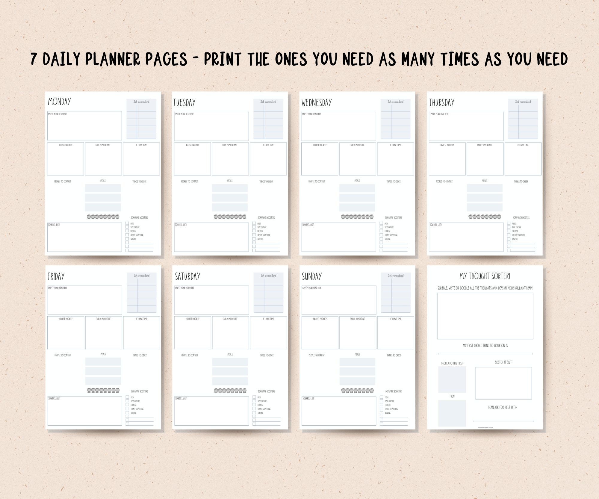 Printable ADHD Daily Planner Page Bundle Digital Download to - Etsy