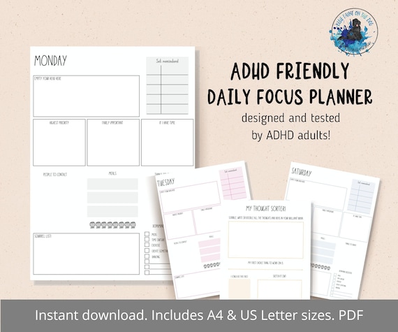 Printable ADHD Daily Planner Page Bundle Digital Download to - Etsy