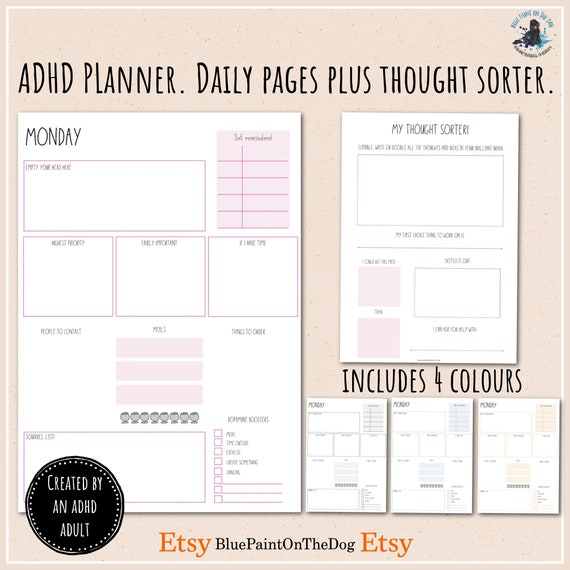 Printable ADHD Daily Planner Page Bundle Digital Download | Etsy