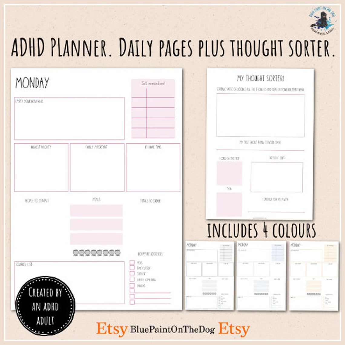 Printable ADHD Daily Planner Page Bundle Digital Download | Etsy