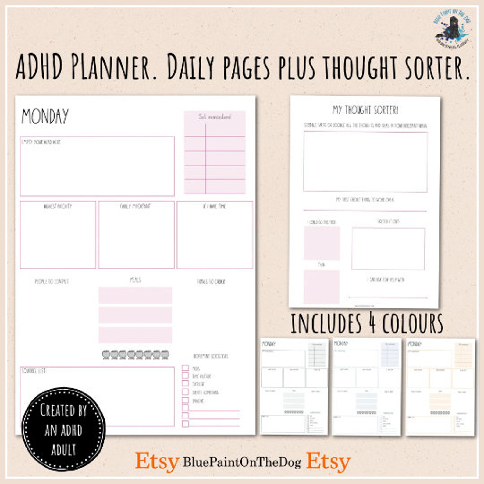 Printable ADHD Daily Planner Page Bundle Digital Download | Etsy