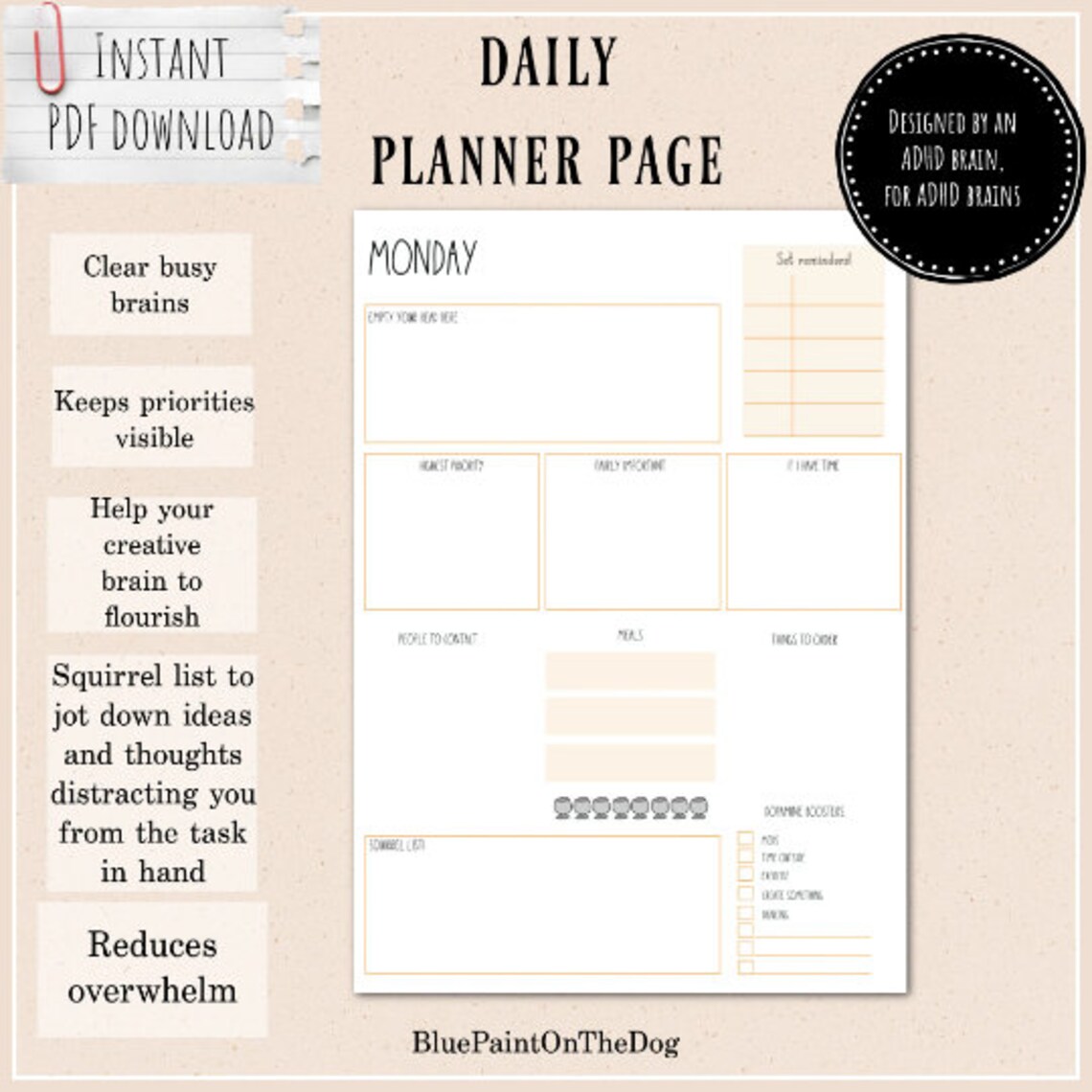 Printable ADHD Daily Planner Page Bundle Digital Download | Etsy