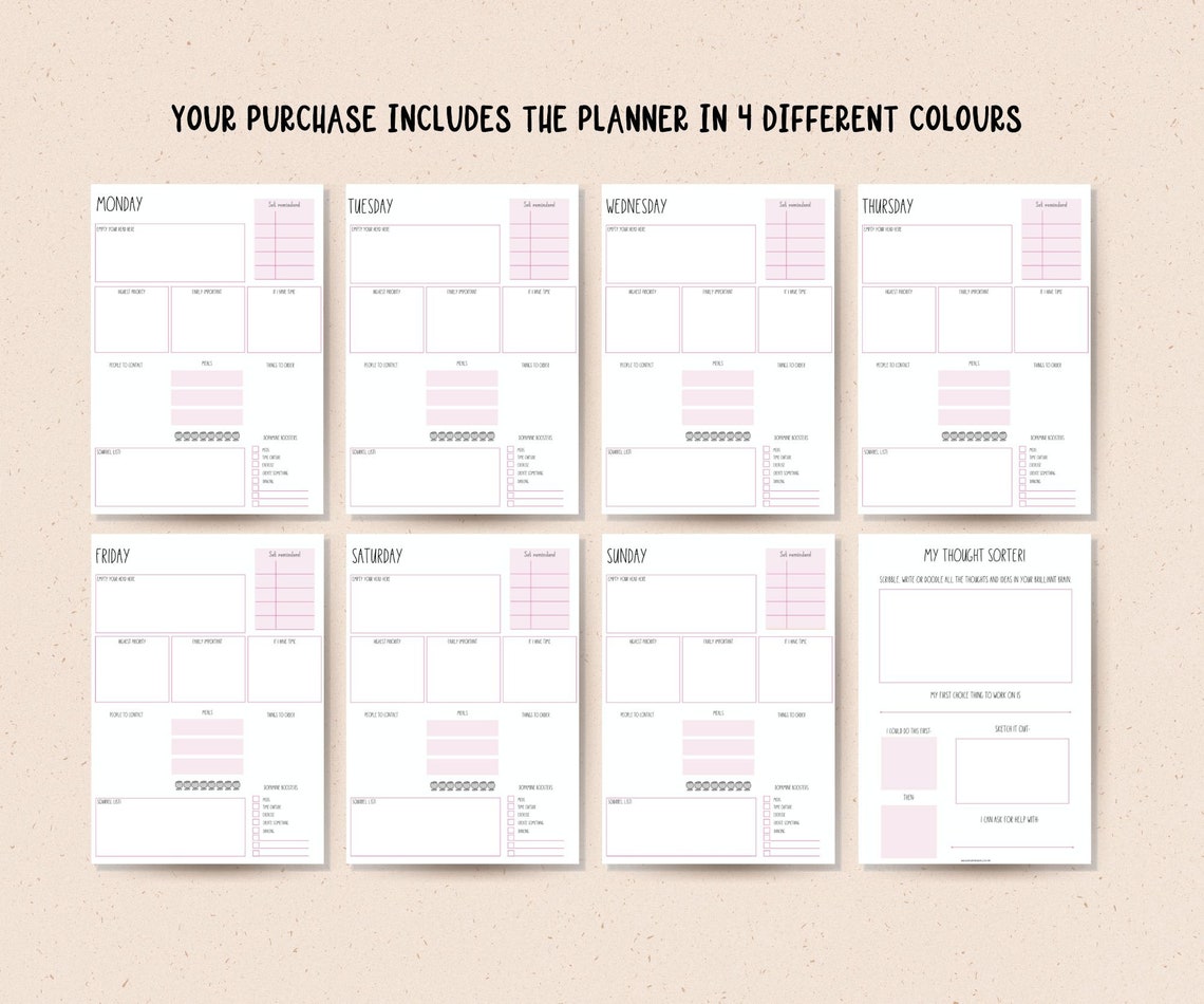 Printable ADHD Daily Planner Page Bundle Digital Download to - Etsy