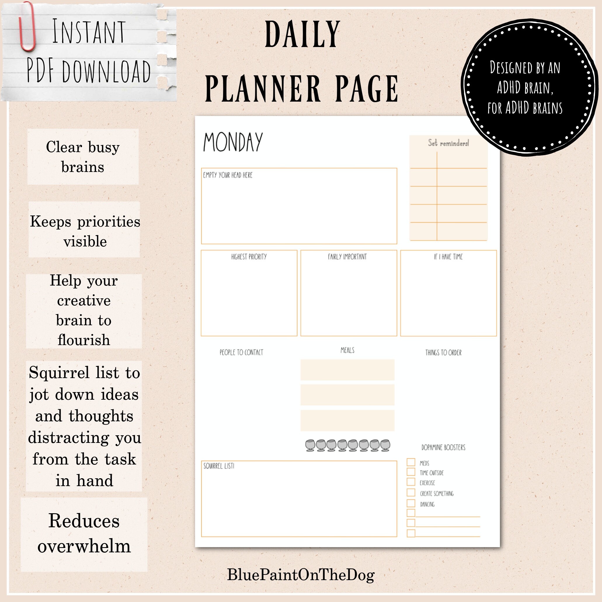 Printable ADHD Daily Planner Page Bundle Digital Download | Etsy