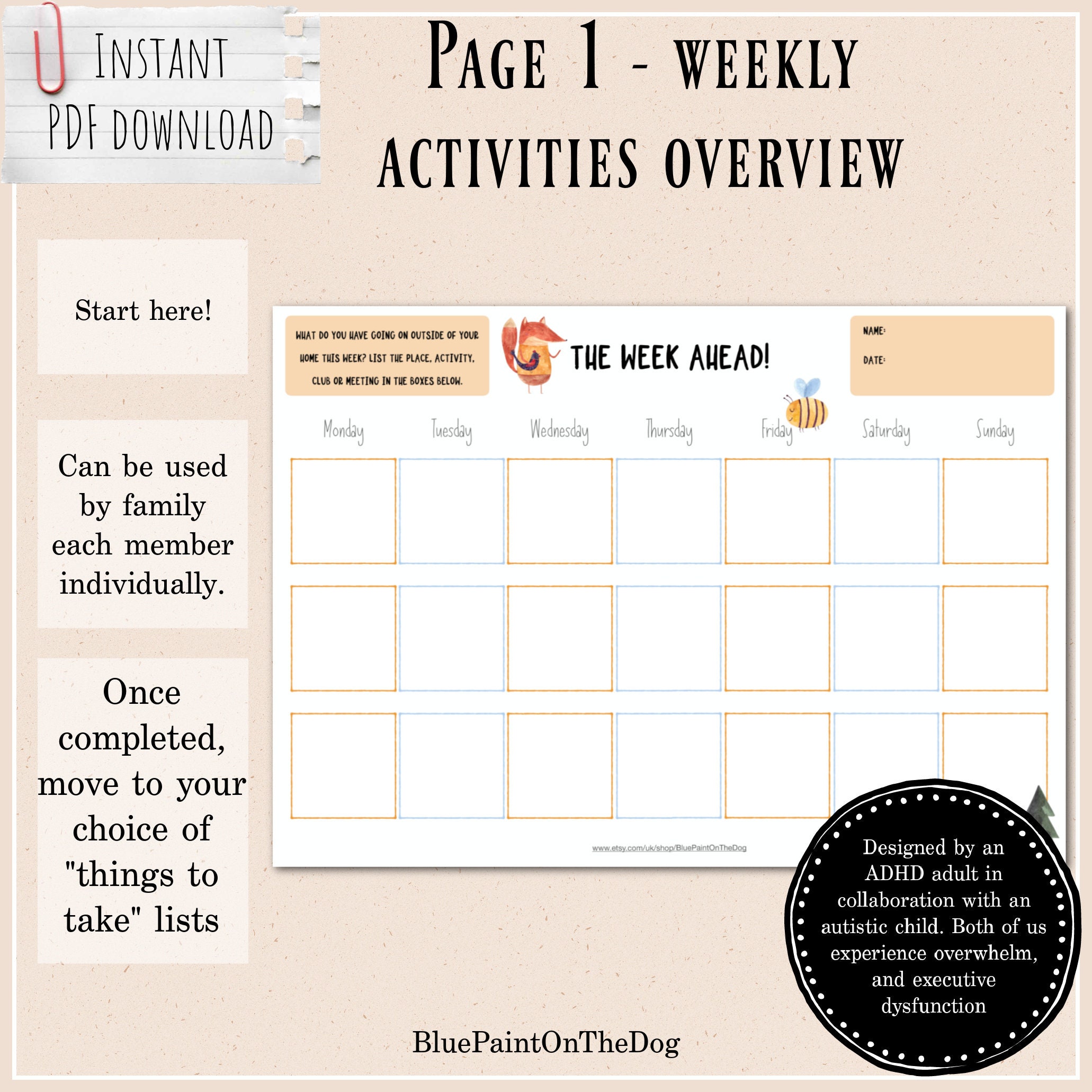 Printable Family Organizer Daily, Weekly ADHD Friendly Planner ...