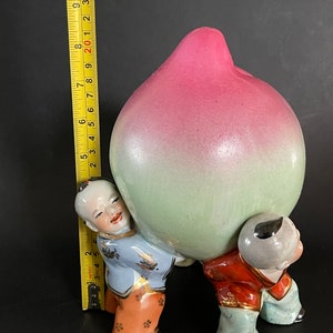 Chinese Vintage Porcelain Figurine, Kids With Peach Statue, Famillie ...