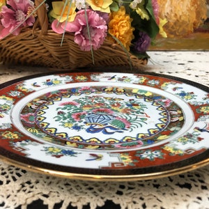 Vintage Chinese Famille Rose Plate, Hand-painted Guangcai, Gold Trim (9 ...