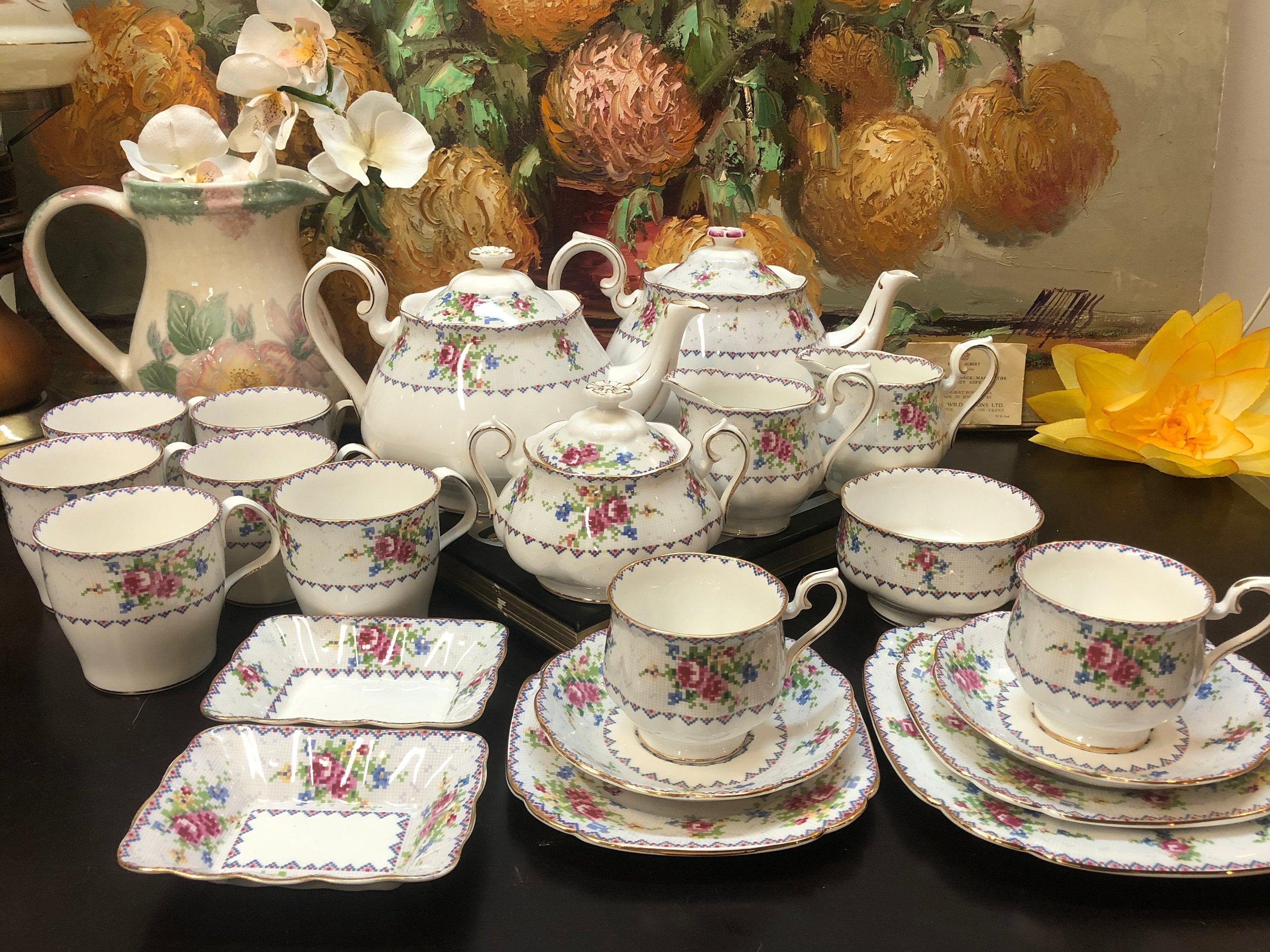 Vintage Royal Albert Petit Point, Needlepoint, Cross Stitch, Teapot ...
