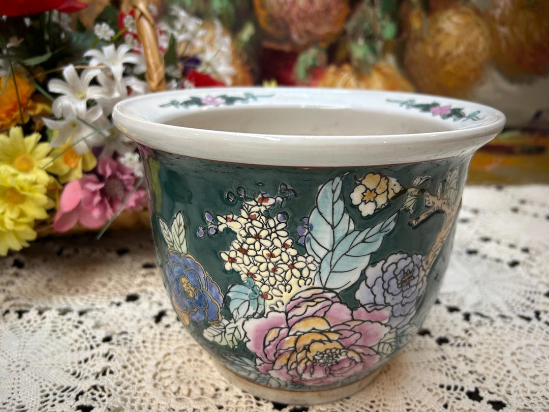 Vintage Chinese Flower Pot, Ceramic Planter, Herb/ Succulent Pot, Vase ...