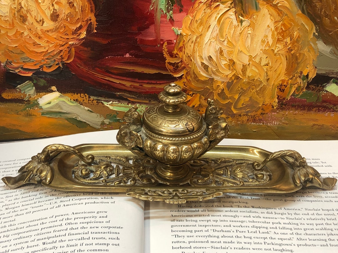 Antique Brass Inkwell, English Brass Inkwell, 1900s Brass Inkwell ...