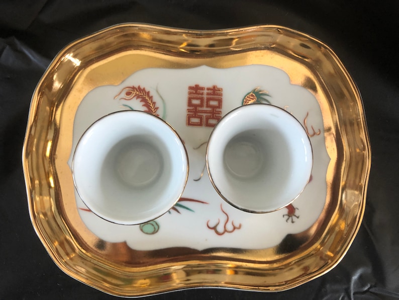 Vintage Chinese Dragon and Phoenix Tea Cups & Tray Sake Cups - Etsy