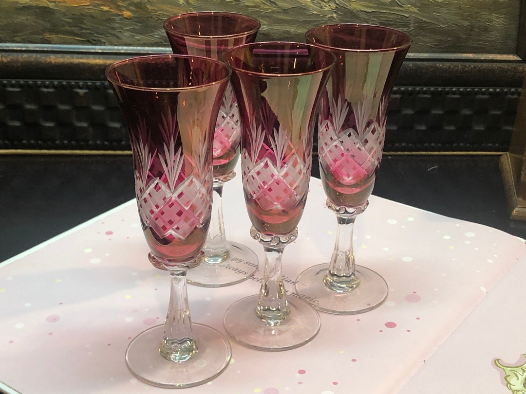 Vintage Nachtmann Lead Crystal Wine Glasses, Cranberry Barware, Set of ...