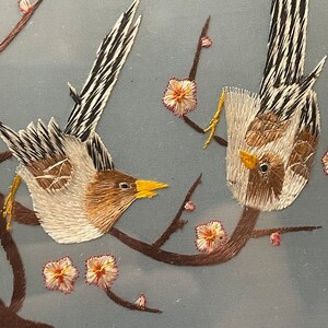 Vintage Chinese Embroidery, Birds and Flowers, With Wooden Rack & Box ...