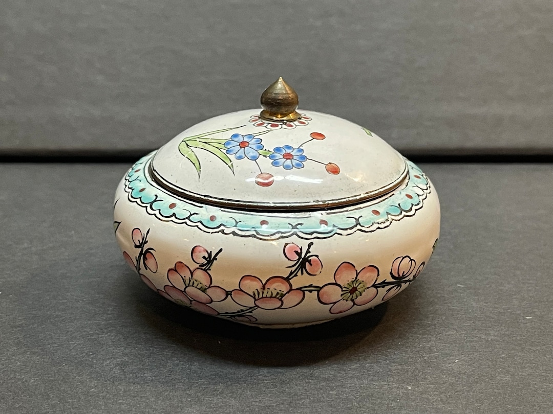 Vintage Chinese Cloisonne Box With Lid, Hand Made Brass Flower Box ...