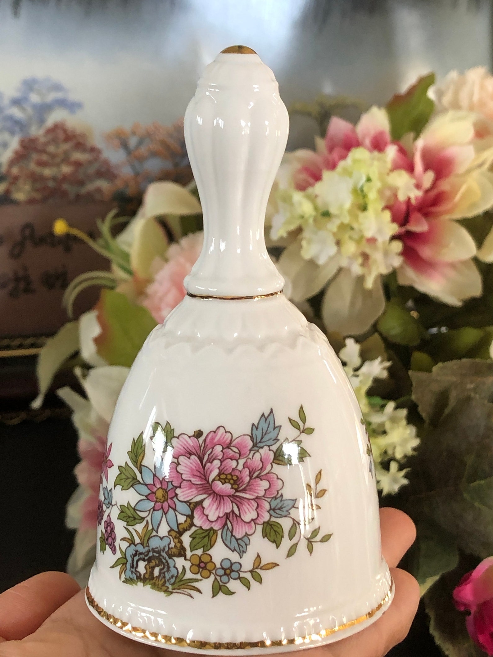 Vintage Paragon Fine Bone China Bell, Pink Floral, Made in England - Etsy