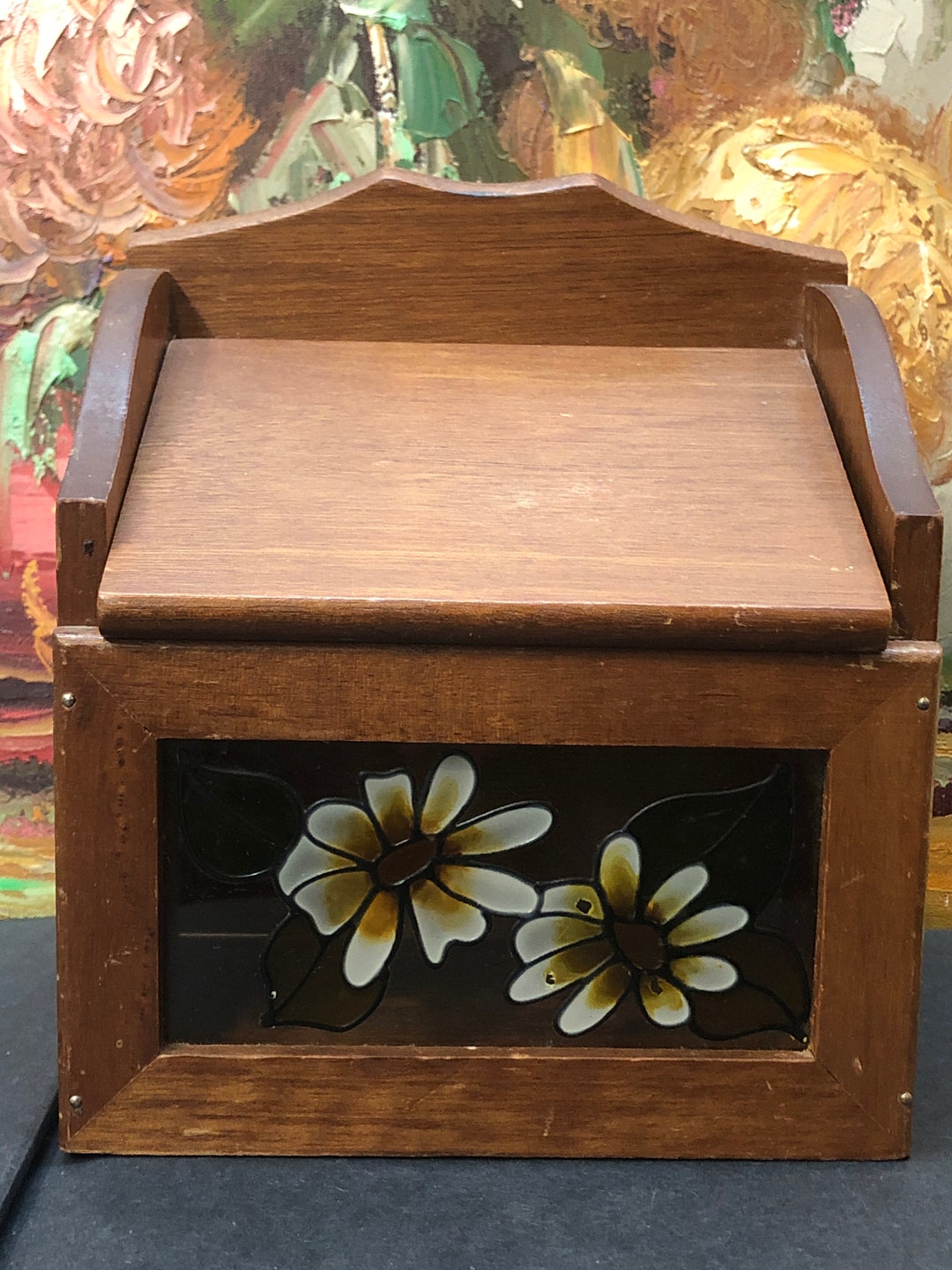 Vintage Wooden Storage Box, Hand Painted Flower Wood Rack Organizer ...