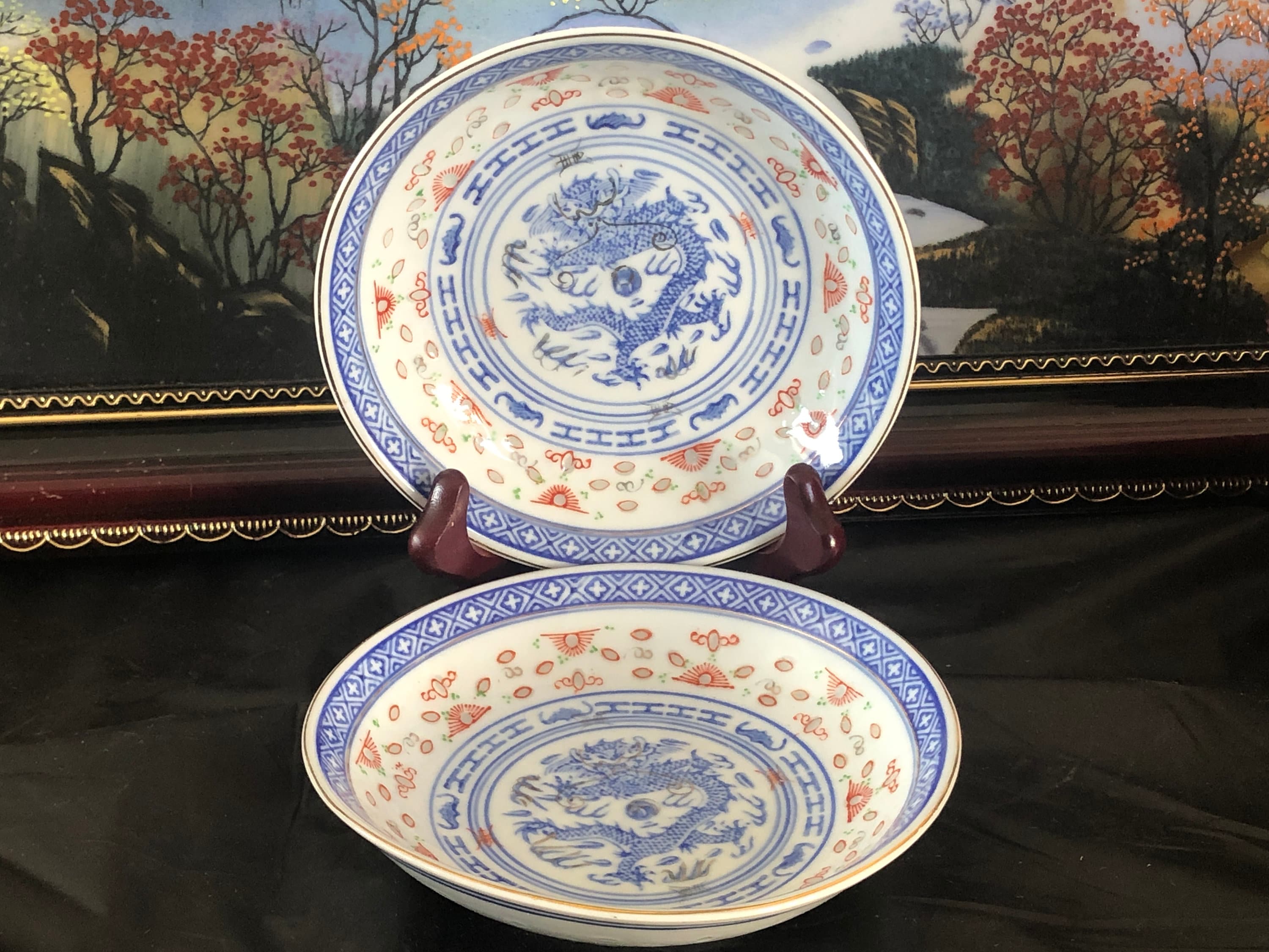 Chinese Vintage Small Plates Set of 2 Rice Grain / Eye Blue - Etsy