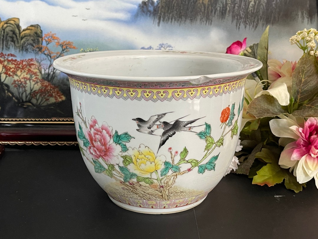 As Is, Vintage Chinese Flower Pot, Ceramic Planter, Herb/ Succulent Pot ...