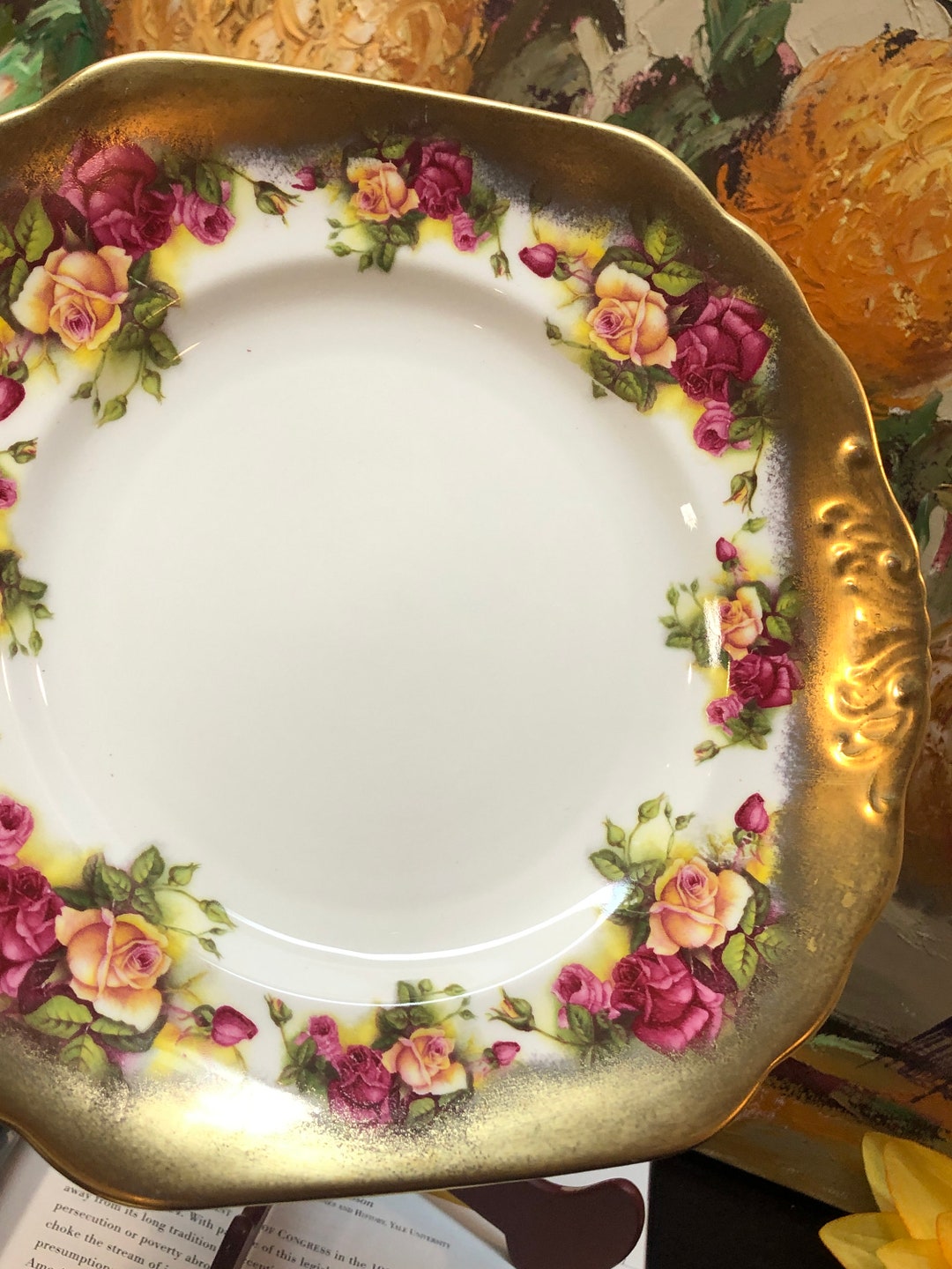 Vintage Royal Chelsea Tea Set, Golden Rose, Teacup Saucer, Cake Plate ...