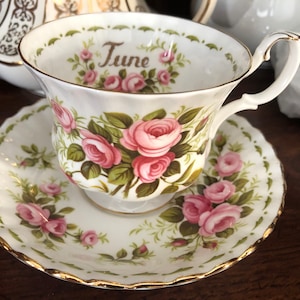 Royal Albert "june" Roses Bone China Teacup and Saucer Set - Etsy