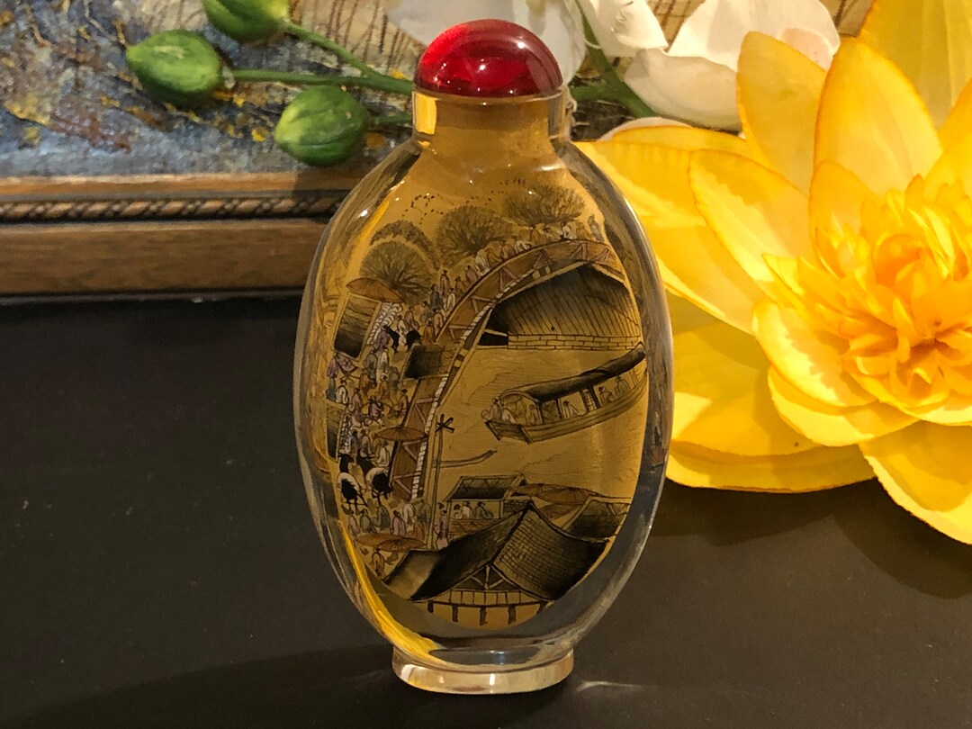 Chinese Vintage Asian River Scene Reverse Painted Snuff Bottle ...