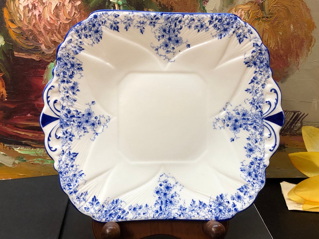 Vintage Shelley Cake Plate, Double Ears Plate, Dainty Blue Plate, Bone ...