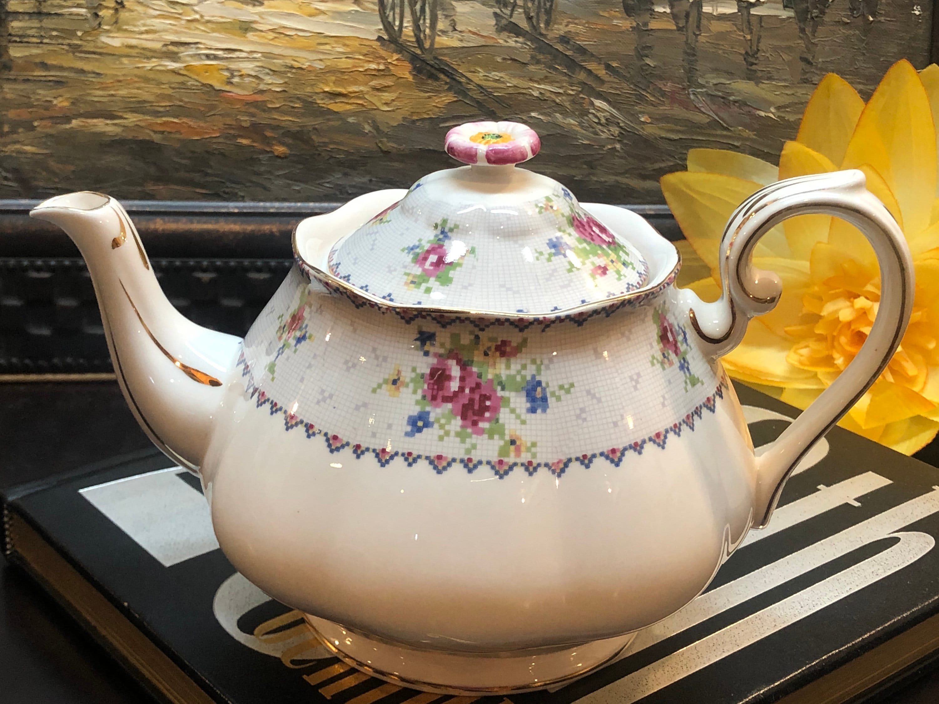 Vintage Royal Albert Petit Point, Needlepoint, Cross Stitch, Teapot ...