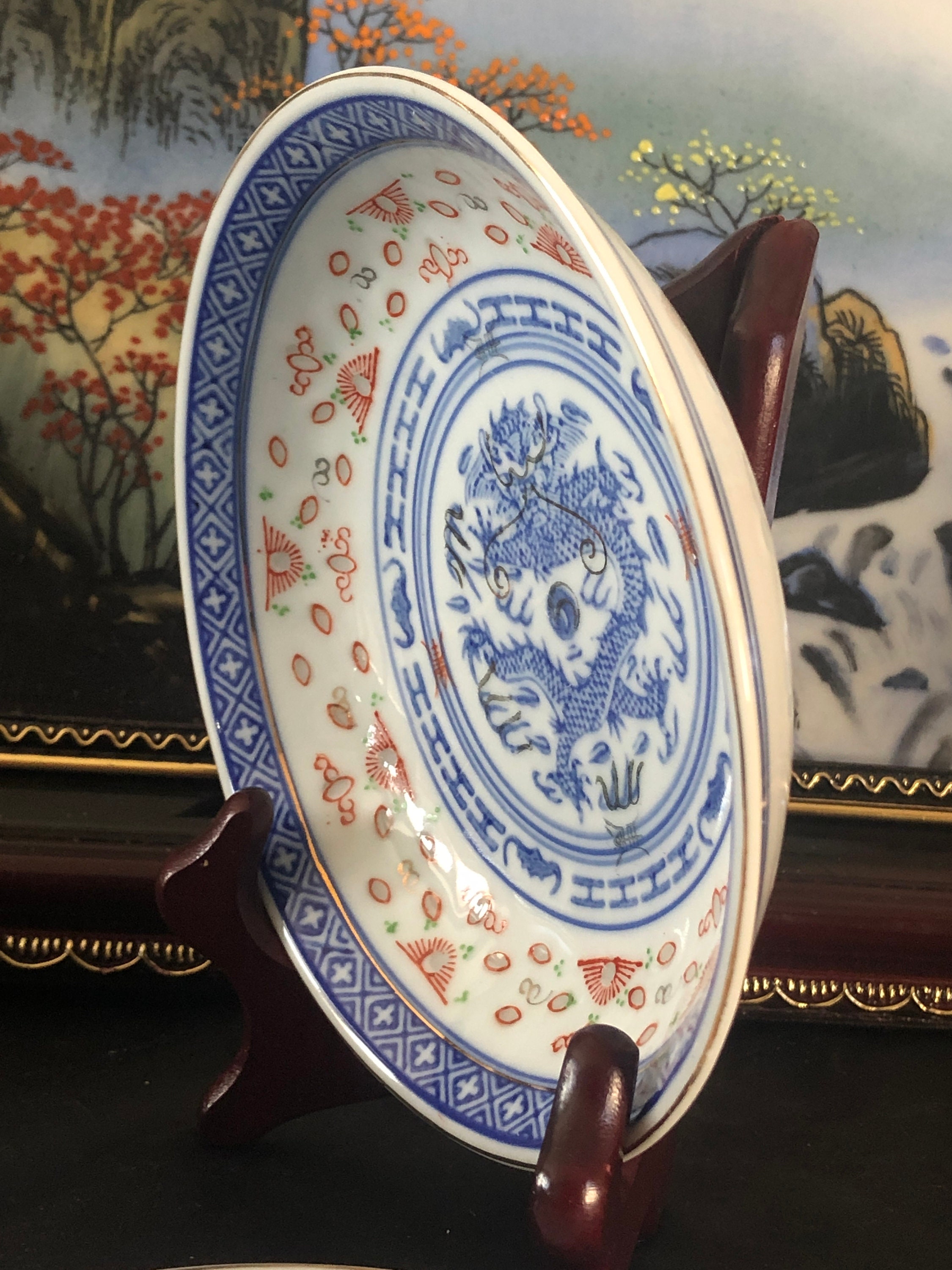 Chinese Vintage Small Plates Set of 2 Rice Grain / Eye Blue - Etsy