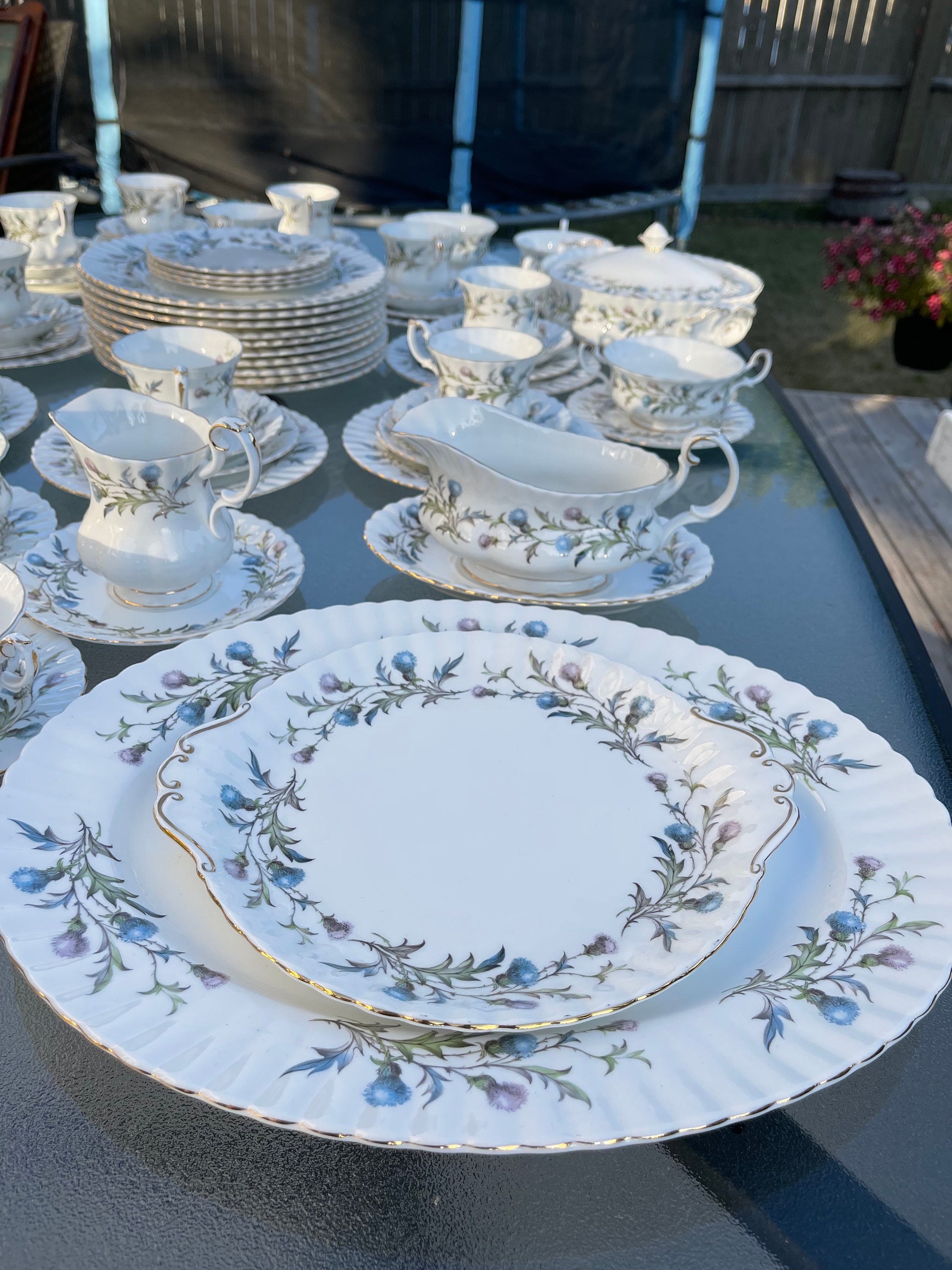 Vintage Royal Albert Brigadoon Tea Set, Bone China, Blue Floral, Gold ...