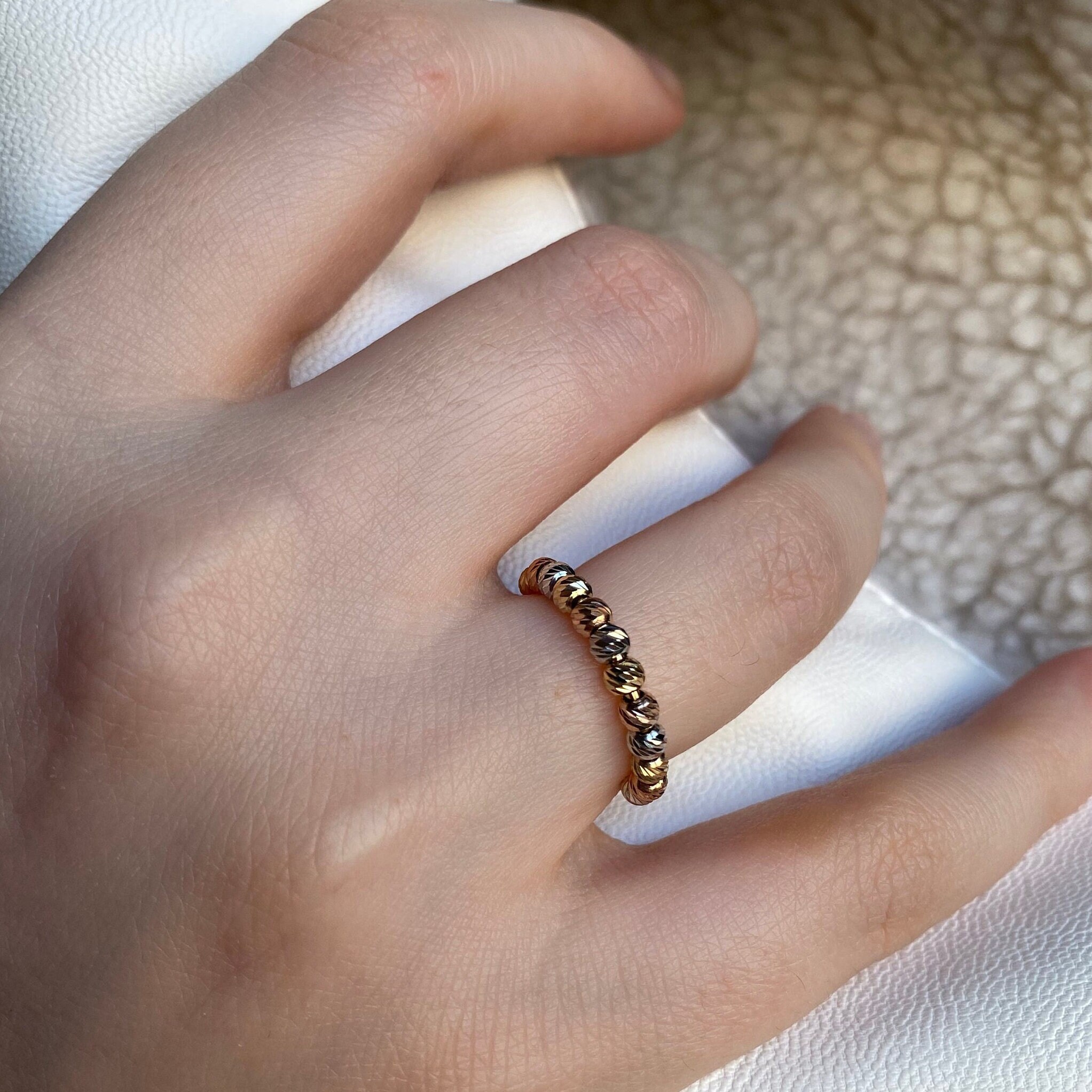 Beaded Gold Ring 14K Solid Gold Bead Ring 3 Color Gold Ring - Etsy