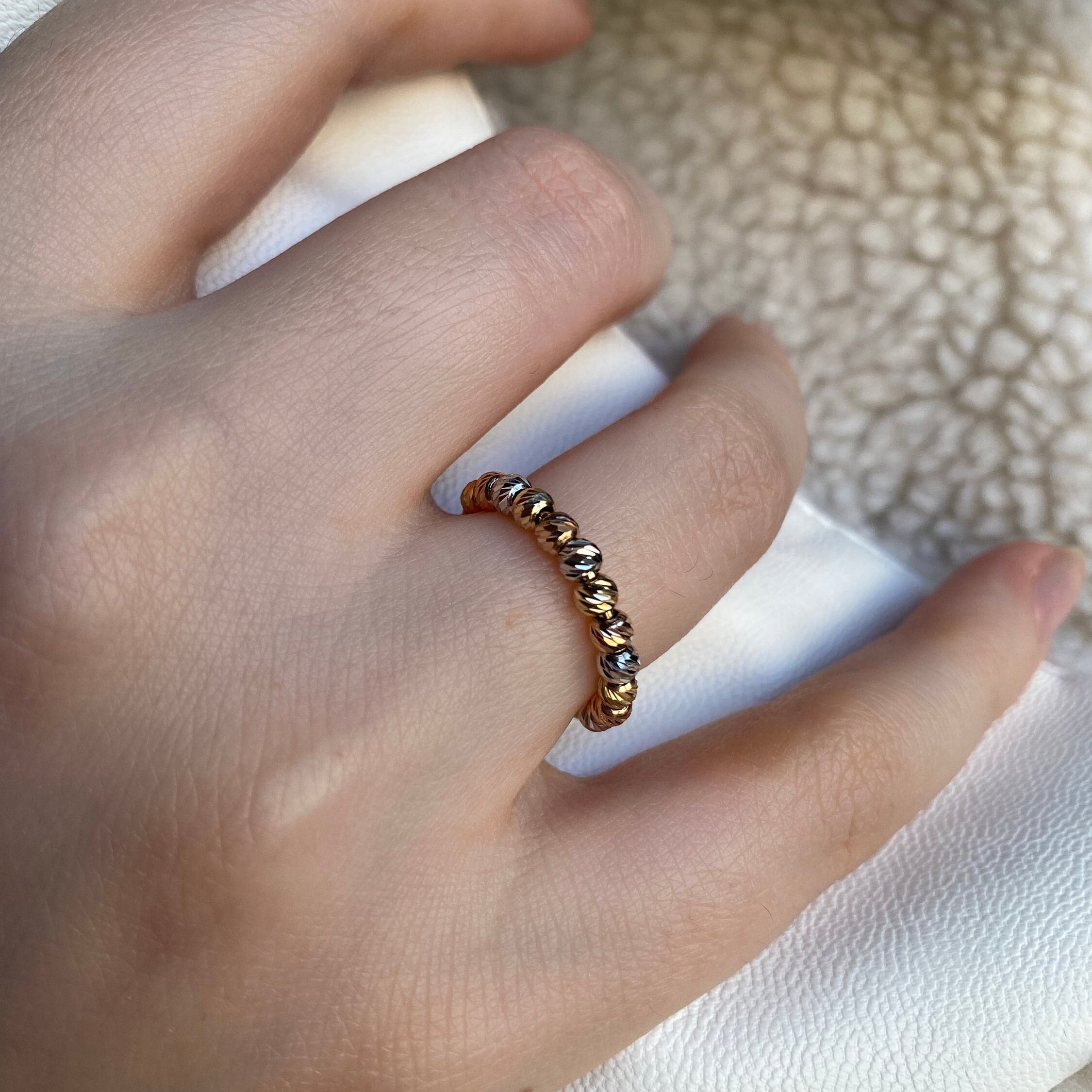 Beaded Gold Ring 14K Solid Gold Bead Ring 3 Color Gold Ring - Etsy