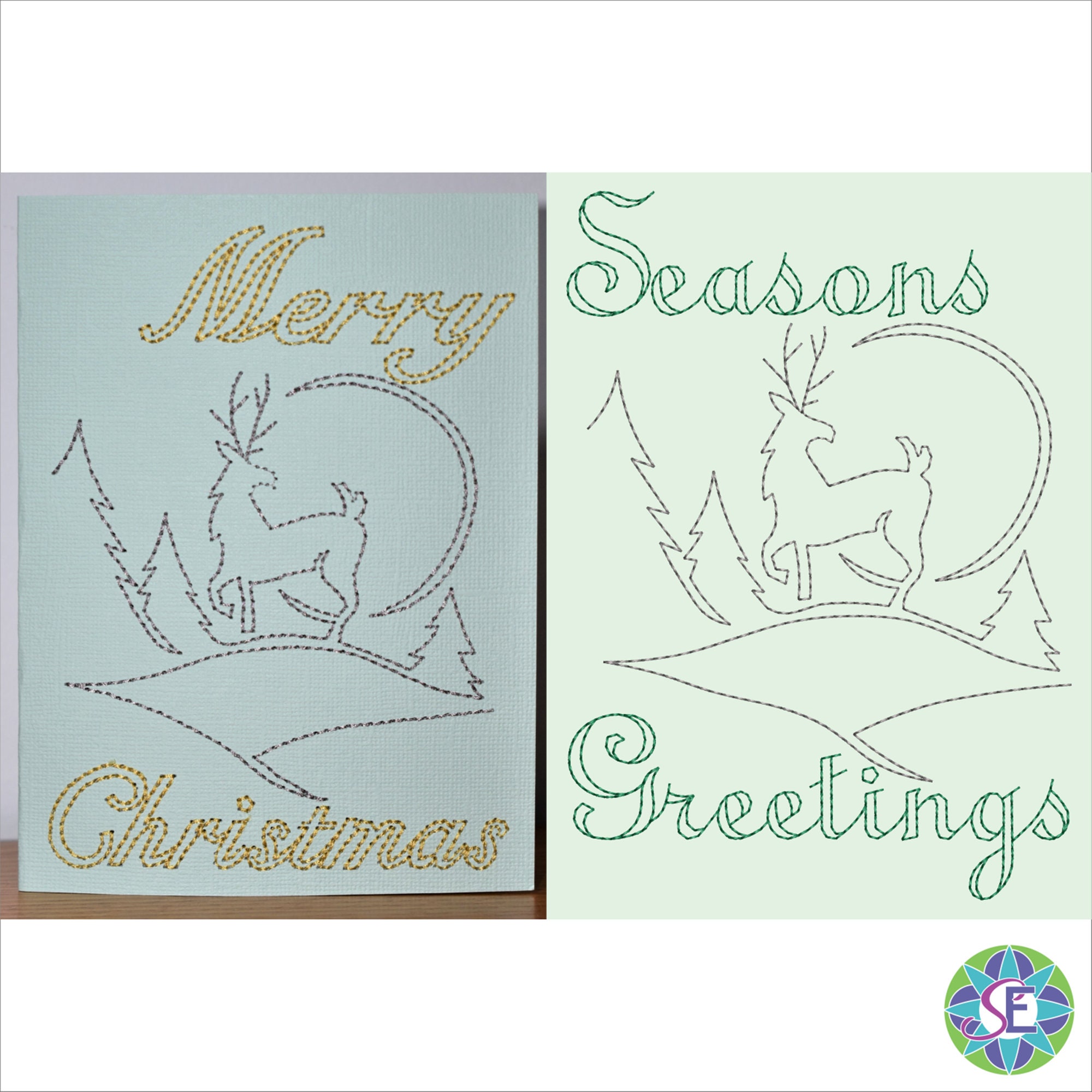 Christmas Card Dashing Reindeer ITH Machine Embroidery 5x7 Inch 130x180 ...