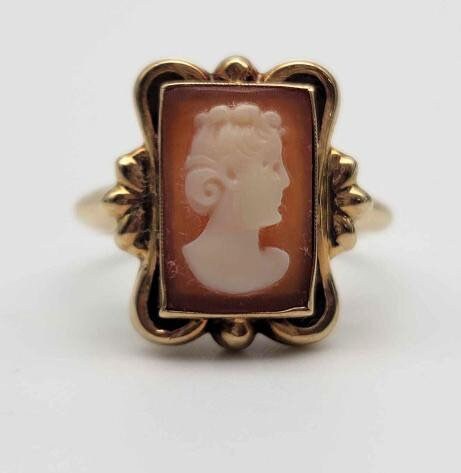 Vintage 10K Gold Rectangular Cameo Ring Size 6.5 - Etsy