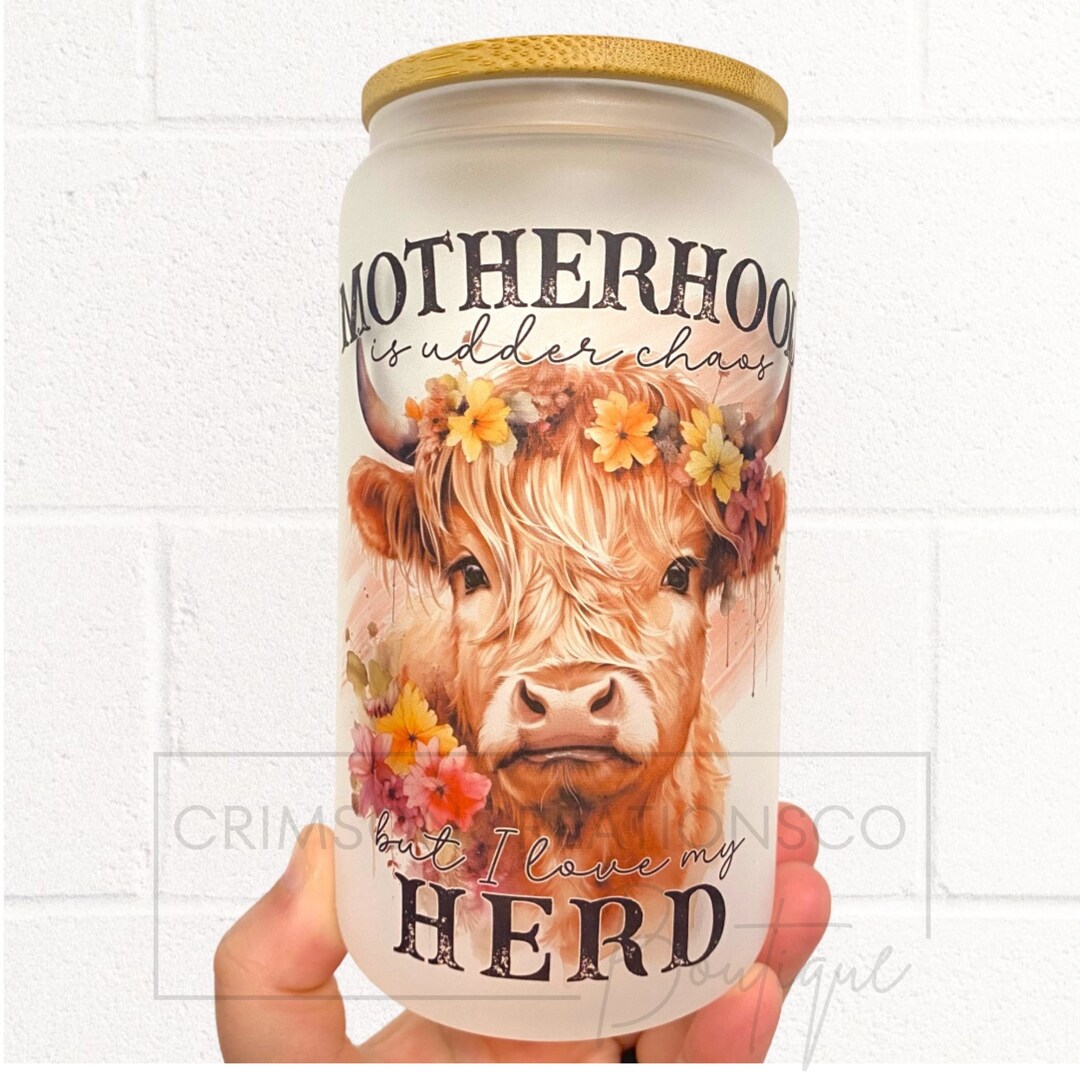 Highland Cow Glass Cup,motherhood Tumbler, Mom Glass Cups,cow Glass ...