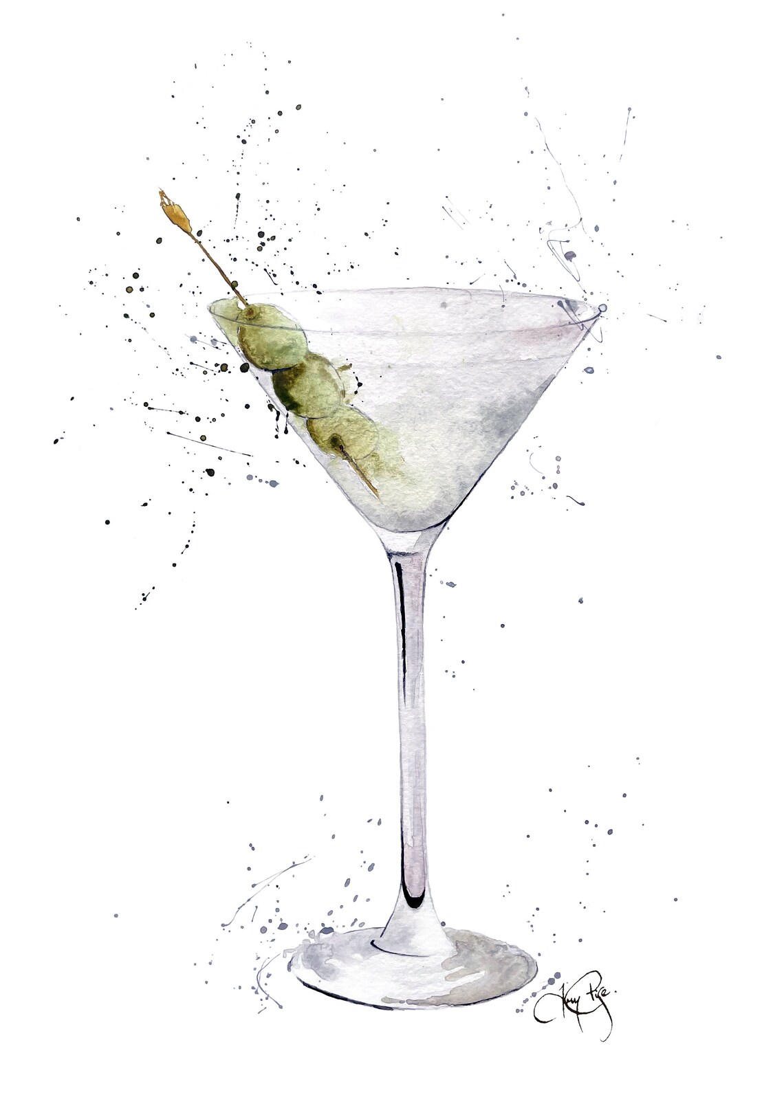 Martini Cocktail Watercolour Print Kitchen Bar Art Interior Art ...