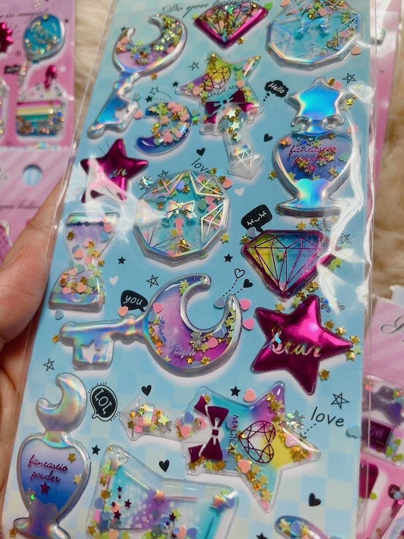 3D Holographic Shaker Sticker, 3D Puffy Glitter Charms, Shining Magic ...