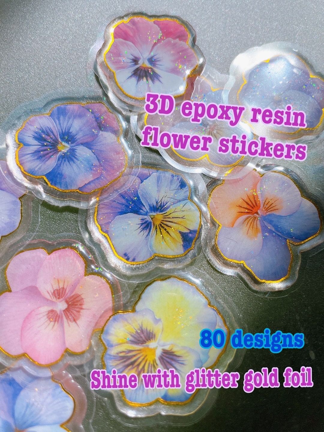 3D Epoxy Stickers, Puffy Stickers, 3D Stickers, Resin Stickers, Gold ...