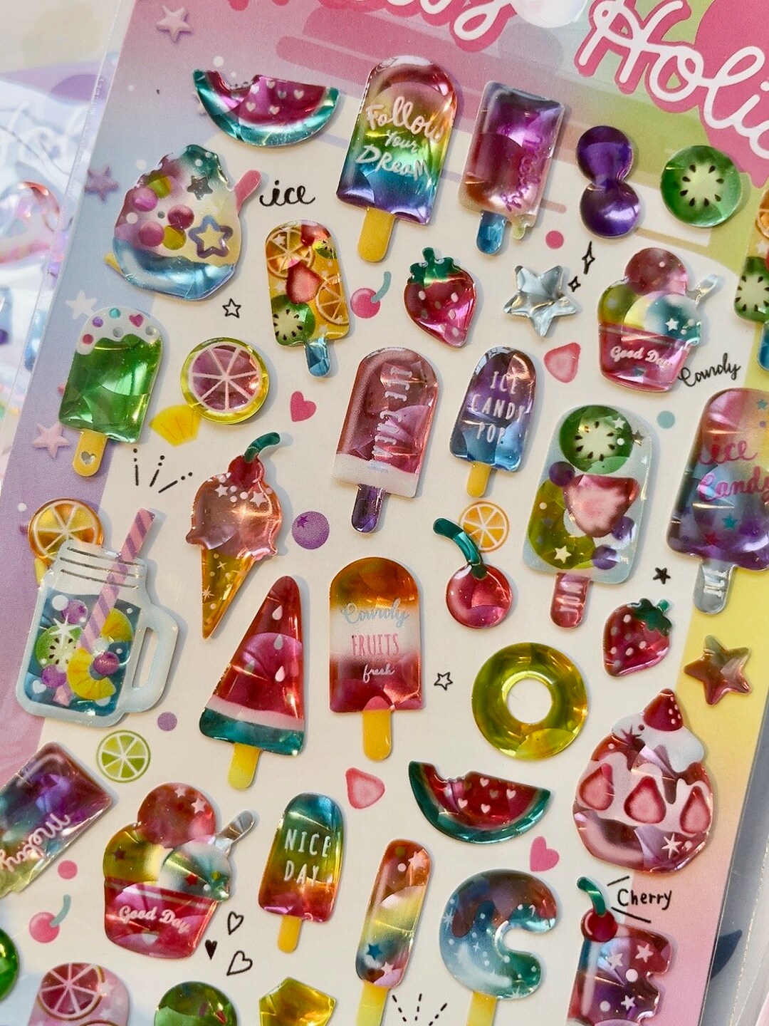 Q-lia Melty Holic Sticker, Card Making, Planner Sticker, 3d Holographic ...