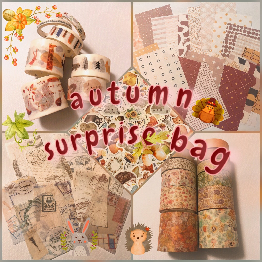 100+ Items Autumn Surprise Bag, Stickers Grab Bag, Stationery Goodies ...