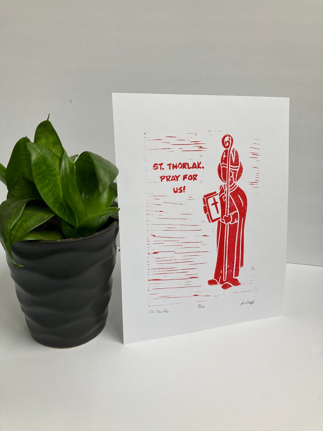St. Thorlak Thorhallsson of Iceland Catholic Saint Handmade Linoleum ...