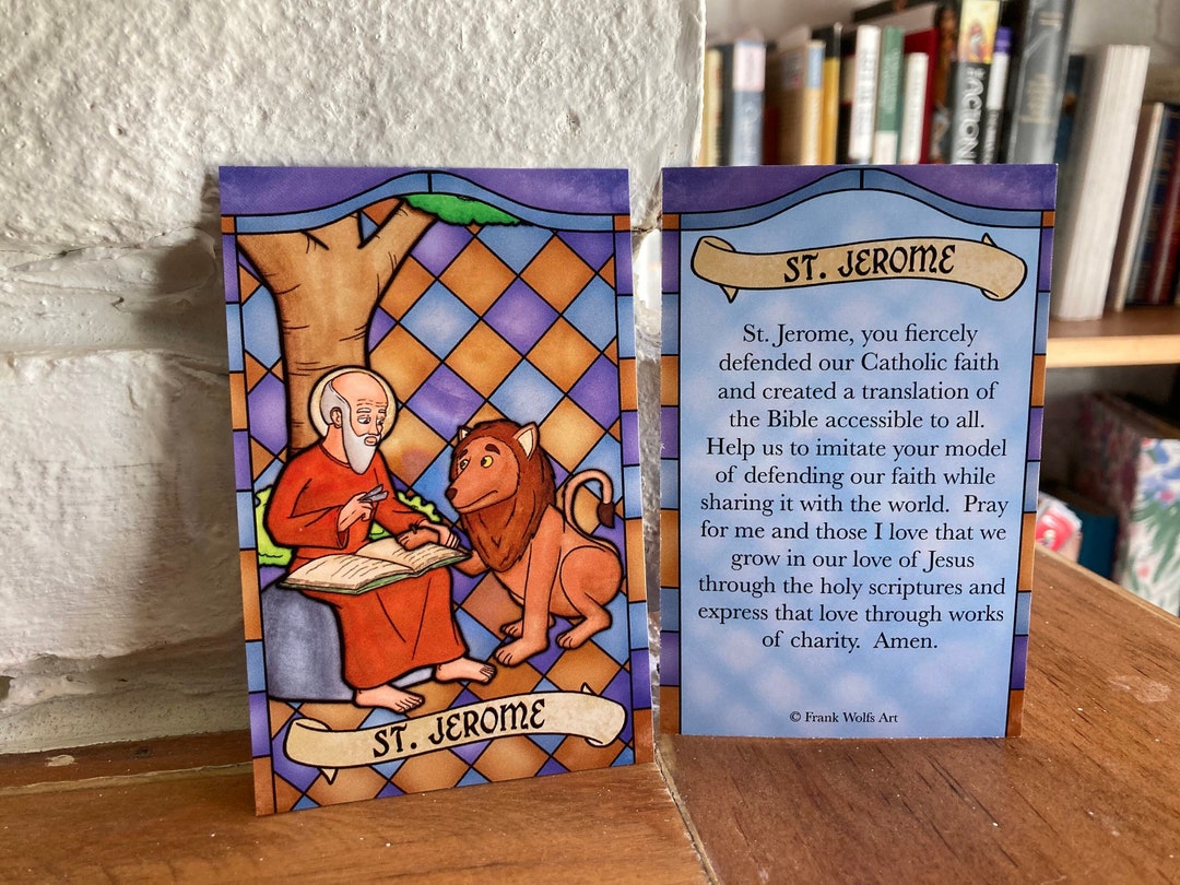 St. Jerome With Lion Holy Card With Prayer - Catholic Confirmation Gift ...